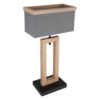 Globo Lighting Tischleuchte OSSIE, Stoff und Holzoptik, H&ouml;he 55cm