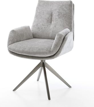 DELIFE Drehstuhl Clea-Flex Chenille Silbergrau Kreuzgestell breit Graphit 360° drehbar Wippfunktion, Esszimmerstühle