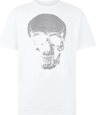 Philipp Plein Homme, Tops, Blanc, Taille: 5XL Round Neck T-Shirt Skull Strass