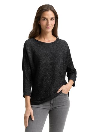 Tom Tailor Damen 1049464 Loose Fit Strickpullover mit Glitzer-Effekt, 14482-Deep Black, XXL