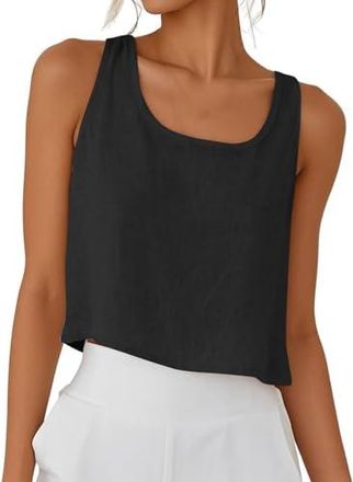 Generic Debardeur Femme Chic et &eacute;l&eacute;gant Chemisier sans Manche D&eacute;bardeur Top en Coton et Lin Ete Haut Chic et Elegant Fluide Ample Caraco Vetement Femme Tee Sh