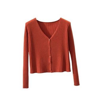 Generic Cardigan &eacute;l&eacute;gant &agrave; col en V c&ocirc;tel&eacute; &agrave; manches longues pour femme - Cardigan taille haute - Manteau d&eacute;contract&eacute;, Rouge vin-13506, Taille Unique