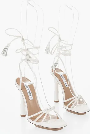 Aquazzura Lace-Strap Leather Sandals with 11,5cm Bamboo Heel Aquazzura