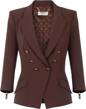Elisabetta Franchi Femme, Vestes, Brun, Taille: 42 FR Double Crepe Jacket