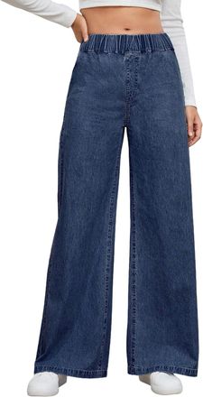 SOLY HUX Damen Jeans Hohe Lang Taille Jeanshose Elastischer Taille Denim Hosen Jeanshosen Breite Bein Casualhose Freizeithose Herbst Dunkelblau S