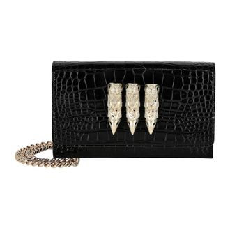 Philipp Plein Kleine Clutch mit Krokopr&auml;gung und Adler - - Bags - Damen - Schwarzk - ONE SIZE