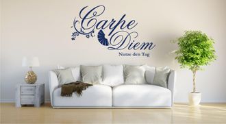 Indigos UG Wandtattoo Wohnzimmer - Wandaufkleber Carpe Diem - Genie&szlig;e den Tag - 120x76cm dunkelblau E933 - Aufkleber Kinderzimmer Schlafzimmer K&uuml;che Badezimmer B