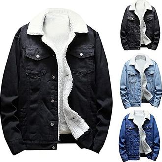 Generic Veste en jean doublée en polaire pour homme avec fourrure style occidental, col sherpa, veste chaude dhiver classique, manteau épais et chaud, couleur