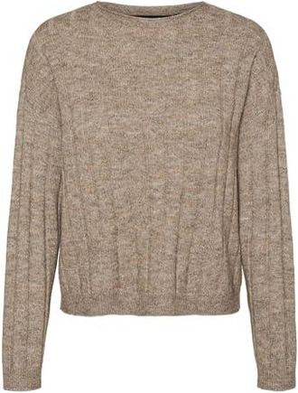 Vero Moda Vmwilla Ls Pull à col Rond GA Boo Tricot, Silver Mink/détail : chiné, M Femme