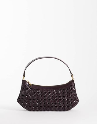 JW PEI Sac port&eacute; &eacute;paule tress&eacute; effet bambou - Bordeaux profond-Rouge