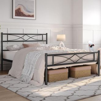 Yaheetech Yaheetech - Lit adulte en m&eacute;tal 140 x 200 cm - Cadre robuste avec lattes - Capacit&eacute; 340 kg - Garde au sol 32 cm - Noir pour petits espaces - LIT 140 X