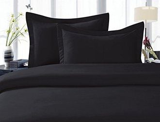 Elegant Comfort Elegance Linen Faltenfrei: Fadenzahl 1500, Doppelbett/Queen-Size, ägyptische Qualität, 3-teiliges Bettwäsche-Set, Schwarz