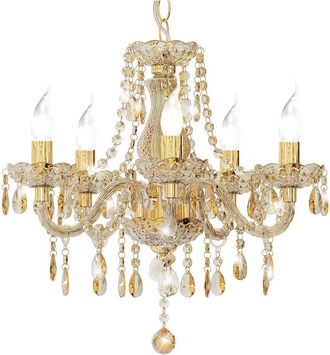 Nowa Kronleuchter Kristall Deckenlampe H&auml;ngeleuchte L&uuml;ster Esszimmerleuchte Wohnzimmerlampe, Metall Acryl gold, 5 flammig E14 Fassungen, DxH 48x150 cm