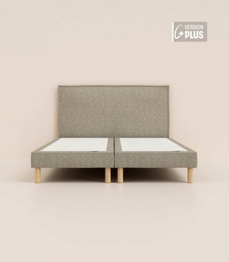 Tediber Lit tapissier 140x190 cm Plus - Gris - Bibloc - Avec t&ecirc;te de lit - Bois responsable - Qualit&eacute; h&ocirc;teli&egrave;re - Fait en France et en Belgique - Tediber