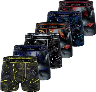 Umbro Herren-Boxershorts, Sport, Boxershorts f&uuml;r Herren, atmungsaktiv und dehnbar (6 St&uuml;ck), Schwarz/Grau/Rot/Blau/Gelb, XXL