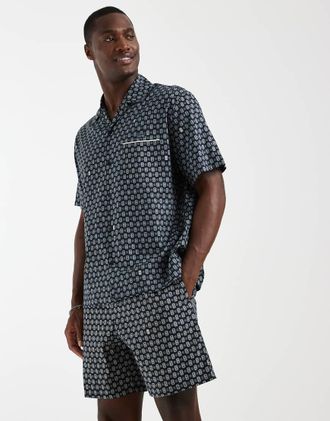 Lacoste Short densemble &agrave; cordon de serrage et logo monogramme - Bleu marine