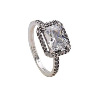 Pandora Femme, Accessoires, Gris, Taille: ONE Size Bague Halo Rectangulaire Scintillante