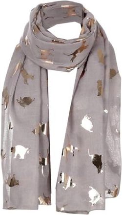 World of Shawls Écharpe scintillante pour femme Motif chat Or rose, Argenté., 95 x 180 cm