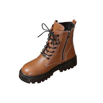 Generic Bottes &agrave; lacets pour femme - Talon bas et &eacute;pais - Confortables - Bout rond - Antid&eacute;rapantes - Fermeture &eacute;clair lat&eacute;rale - Coupe large - Classique - Po