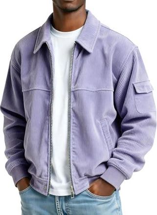 Generic Veste bomber en velours c&ocirc;tel&eacute; pour homme - Couleur unie - Avec poches - Veste de transition pour le printemps - Manteau dhiver chaud - Grandes taille