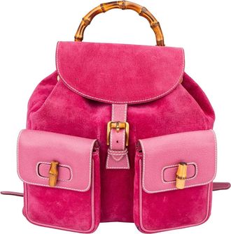 Gucci Crossbody Bags - Gucci Pink Suede Bamboo Backpack - Gr. unisize - in Gold - für Damen
