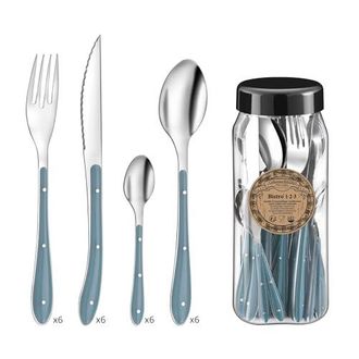 Amefa PRADEL ESSENTIEL - M&eacute;nag&egrave;re 24 couverts de table pour 6 personnes - Bistro 1-2-3 - Acier inoxydable 18/0, Finition Standard - Bleu denim