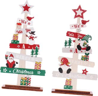 Soimiss 2 St&uuml;ck Holz Weihnachtsbaum Dekoration Tisch Ornament Handgefertigt Weihnachts Desktop Deko f&uuml;r Wohnzimmer Schlafzimmer Auto