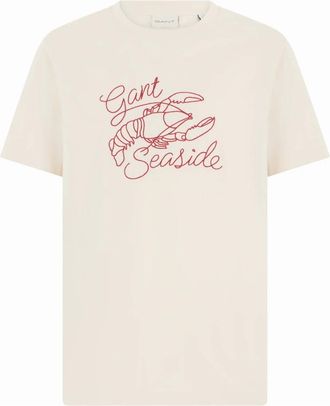 GANT Homme, Tops, Beige, Taille: XL Cotton T-shirt with embroidery