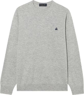 Brooks Brothers Homme, Pulls, Gris, Taille: XL Pull col rond en laine dagneau avec logo