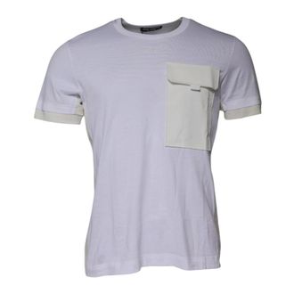 Dolce & Gabbana Homme, Tops, Blanc, Taille: M T-shirt Blanc en Coton à Col Rond avec Poche