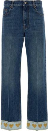 Valentino Garavani Femme, Jeans, Bleu, Taille: W25 Jean Large Taille Haute avec Ornement Coeur