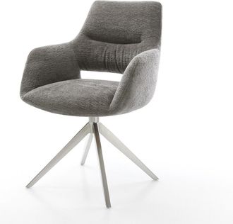 DELIFE Drehstuhl Yago-Flex mit Armlehnen Boucl&eacute; Soft Schlamm Kreuzgestell breit Edelstahl 360&deg; drehbar Wippfunktion Taschenfederkern, Esszimmerst&uuml;hle