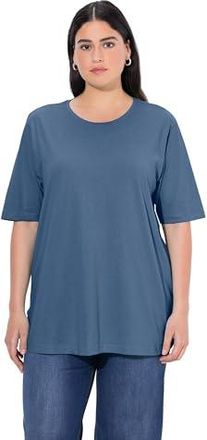 Ulla Popken Femme Grandes Tailles T-Shirt Coupe Relaxed Fit, col Rond et Manches Courtes Bleu Jean 54+ 486910721-54+