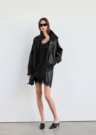 Mango Robe style lingerie simili-cuir noir - Femme - S - MANGO