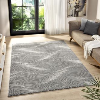 Vimoda Teppich Wohnzimmer Schlafzimmer Geometrische Wellen Modern | Qualitativ Hochwertig |,Farbe:Grau;Maße:160x230 cm