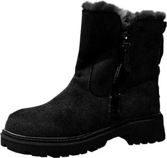 Generic Bottes de neige pour femme - Confortables et d&eacute;contract&eacute;es - Bottes dhiver &agrave; talon bas - Fermeture &eacute;clair lat&eacute;rale - Confortables - Doublure en fausse