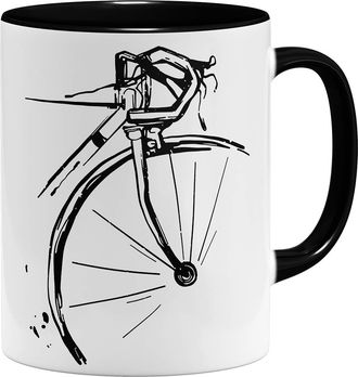 OM3 Retro Bike Rad Fahrrad Tasse - Keramik Becher - 11oz 325ml - Fun Bicycle Fahrradfahrer - Schwarz