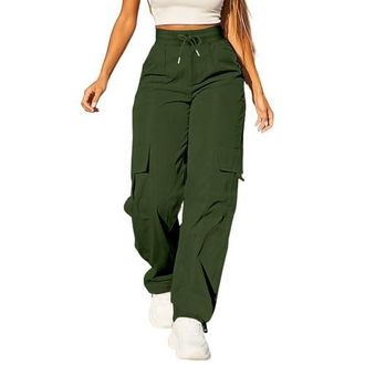 Generico Pantalon Cargo Femme Sportif &Eacute;lastique Pantalon Large D&eacute;contract&eacute; Respirant Pantalon Avec Multi-Poches Avec Poches Lat&eacute;rales Vintage Pantalon Baggy Tr