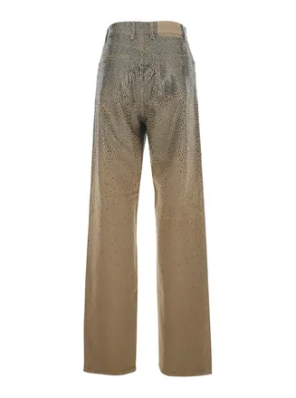 Golden Goose Womens Beige Pants With Crystal Embellishment Cotton Polyester Other Fiber Trousers