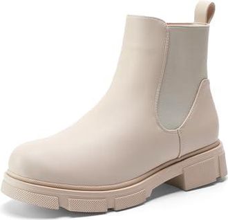 Dream Pairs Bottes Femme Chelsea Confortables Chaudes Antidérapantes Bottines à Enfiler pour Automne Hiver Polyvalentes au Quotidien,Size 37,Beige,DWEMAB2501