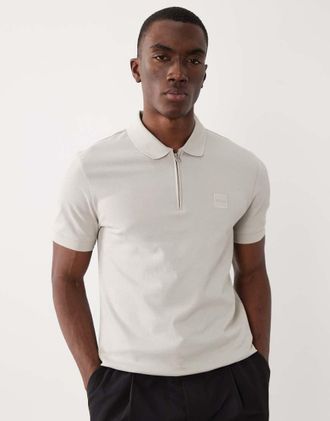 Boss Orange by Hugo Boss Passerzip - Pikee-Polohemd in Mittelgrau