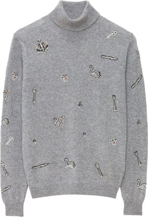 Msgm Verzierter Pullover mit Stehkragen - Grau