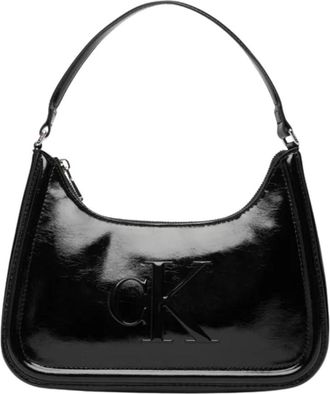Calvin Klein Damen Bold Ck Metallic Shoulder Bag Lv04F3332G Crossover, Black (Black)