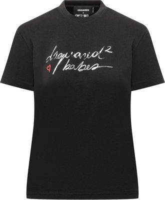 Dsquared2 Femme, Tops, Noir, Taille: 38 FR T-Shirt Babes Coupe Juste Parfaite Wash Dsquared2