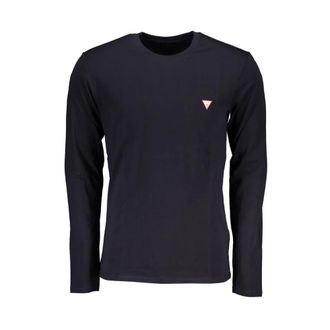 Guess Blau Baumwolle Logo Print Langarm - - Tops - Herren - Blau - S