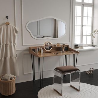 Vicco Schminktisch Eiche Sannar 110x89.5x60 cm - Frisiertisch, Aufgeräumtes Setup in Minuten - verständliche Montage & direkt nutzbar