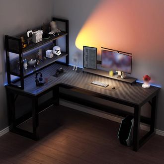 Generic Gaming Schreibtisch mit Stauraum, L F&ouml;rmiger Eck Computertisch f&uuml;r Kleine R&auml;ume Wie Homeoffice, Schlafzimmer, B&uuml;ro Oder Arbeitszimmer Platzsparend