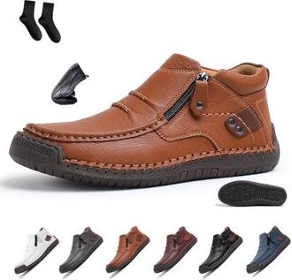Generic Chaussures orthop&eacute;diques d&eacute;contract&eacute;es pour homme avec soutien de la vo&ucirc;te plantaire - En cuir - Fabriqu&eacute;es &agrave; la main - Bout large - Fermeture &eacute;clair 