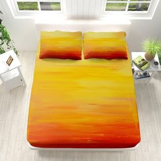 Generic DéGradé Orange Drap Housse 140x190cm avec Grand Bonnet de 30 cm - Drap Housse Microfibre Doux à Drap Housse Anti Plis Confortable et Respirant Housse 