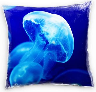 Paul Sinus Art Tiere, Qualle, Unterwasser, blau Deko Kissen 40x40cm f&uuml;r Couch Sofa Lounge Zierkissen - Dekoration zum Wohlf&uuml;hlen